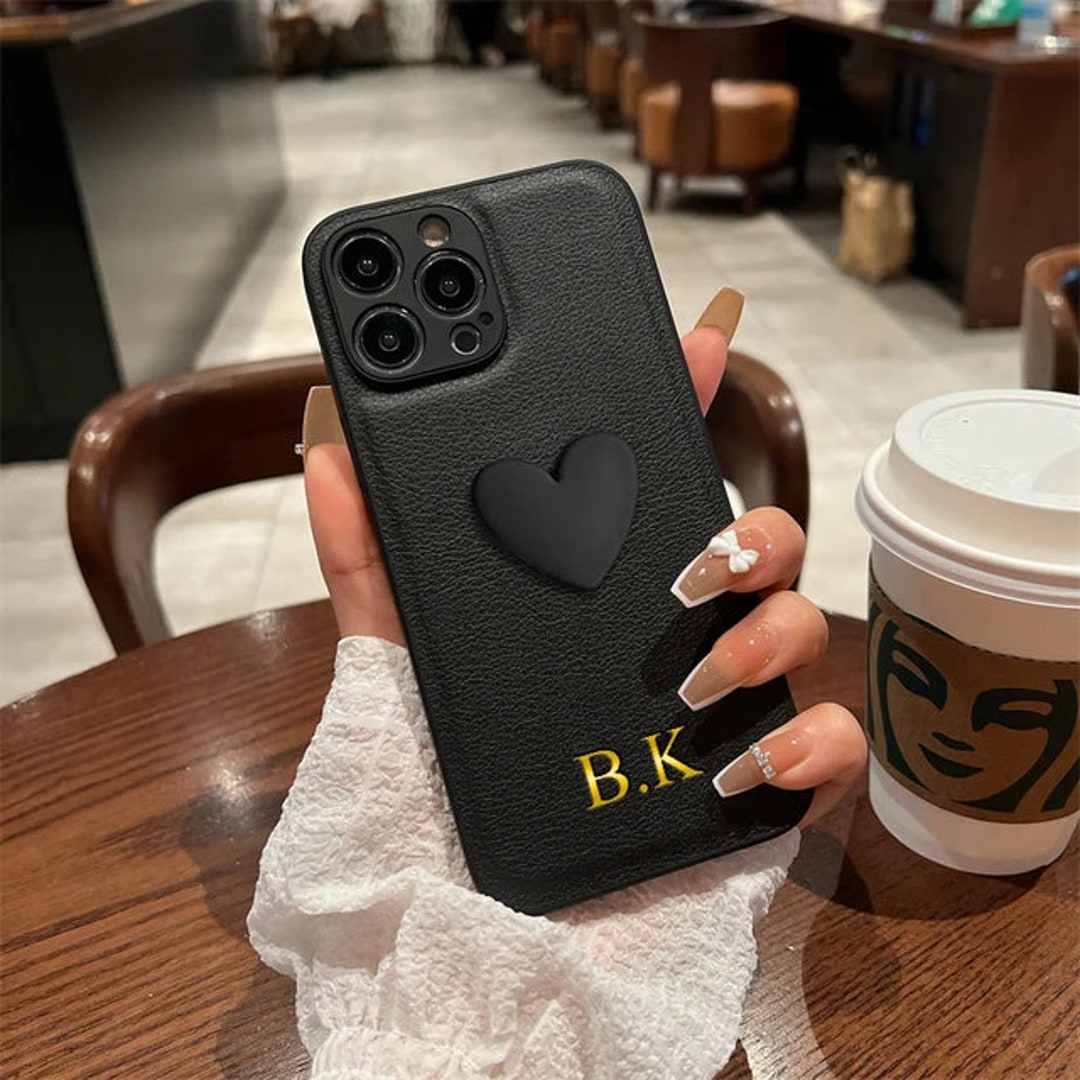 Luxury Black Heart 3D Personalised Case for iPhone 15 14 13 12 11 Pro ...