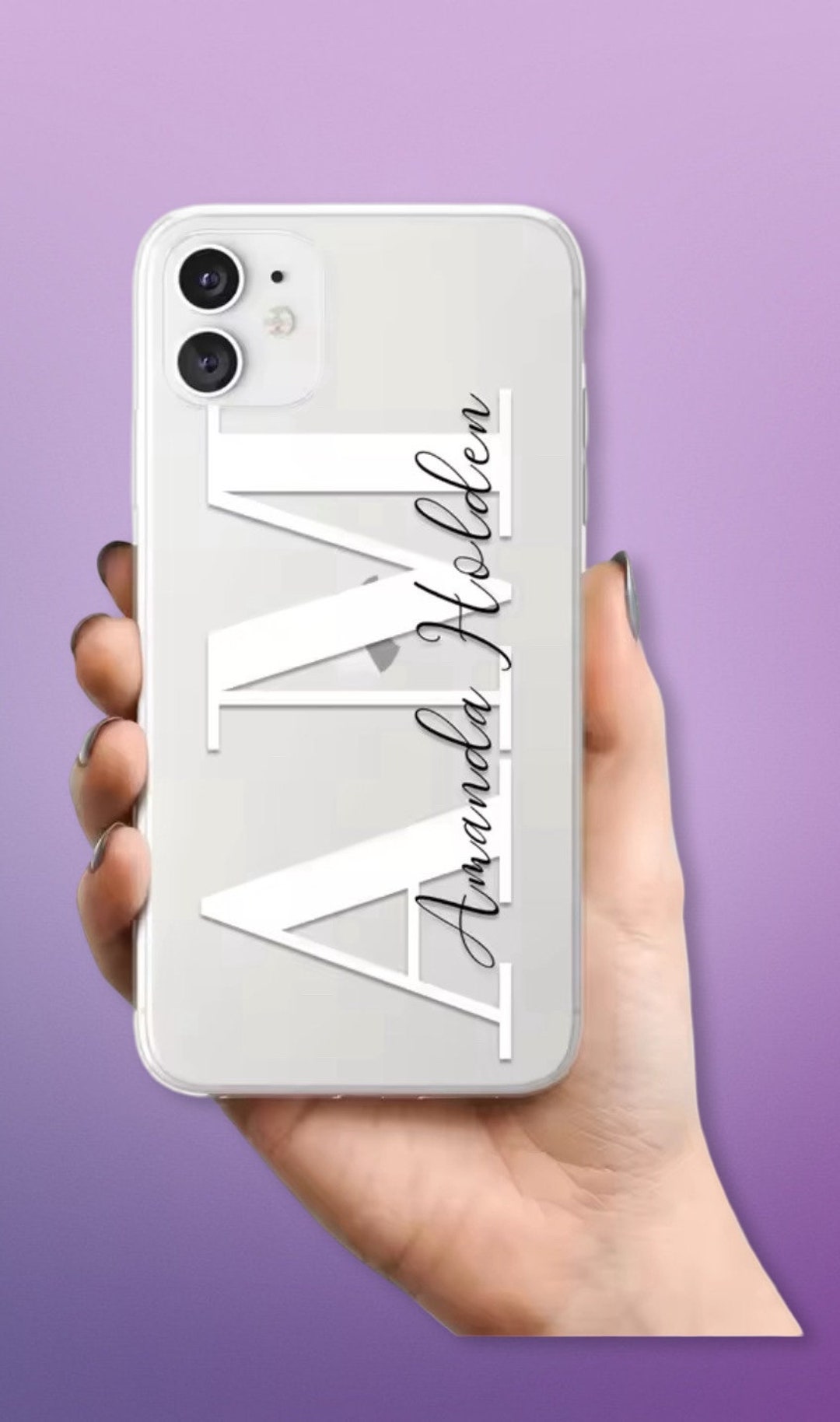 Clear Initials Name White Her Birthday Case for iPhone 15 14 13 12 11 ...