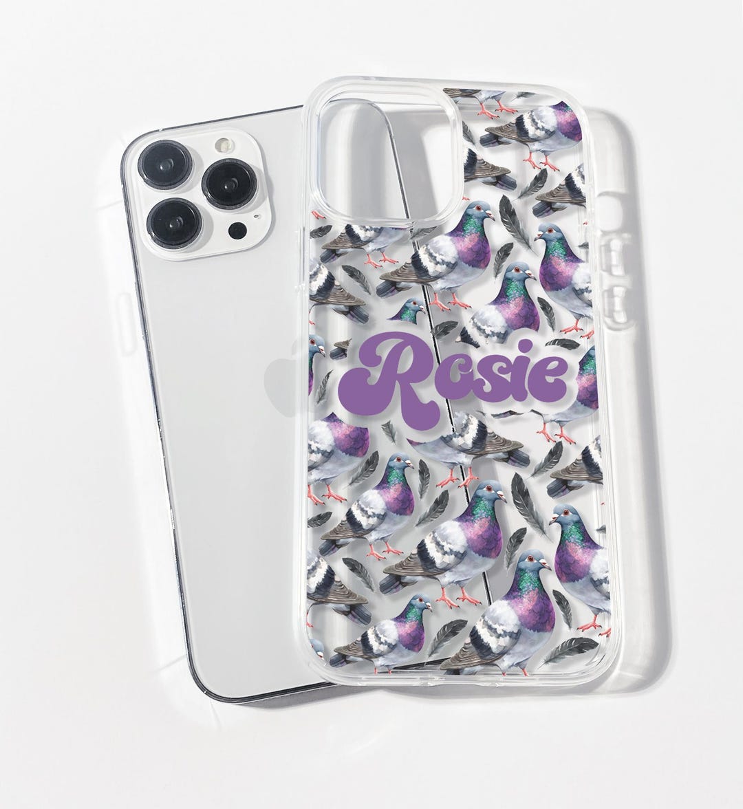 Purple Pigeon Pigeons Bird Personalised Name Clear Case for iPhone 15 ...