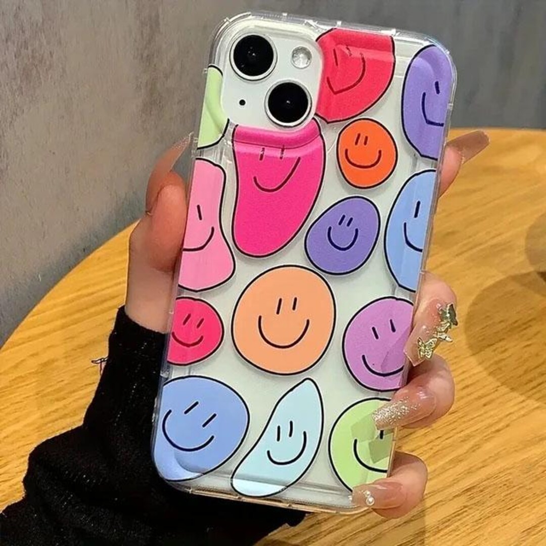 Rainbow Bubble Face Aesthetic Clear iPhone Case, for iPhone 16 15 14 13 ...