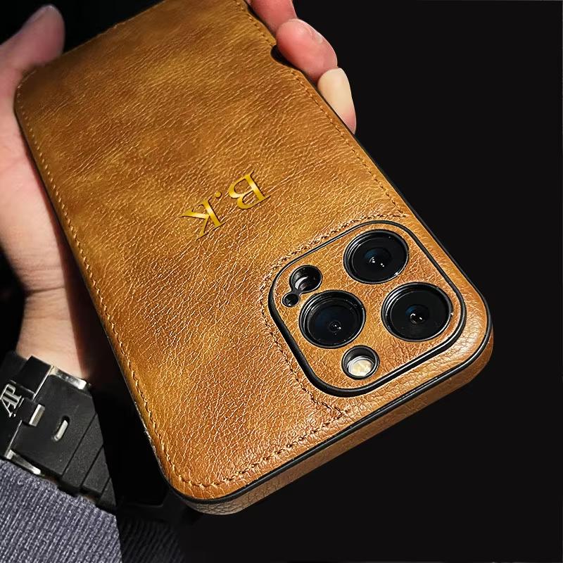 Gold Tan Brown Luxury Classic Leather Full Case for iPhone 16 15 14 13 ...