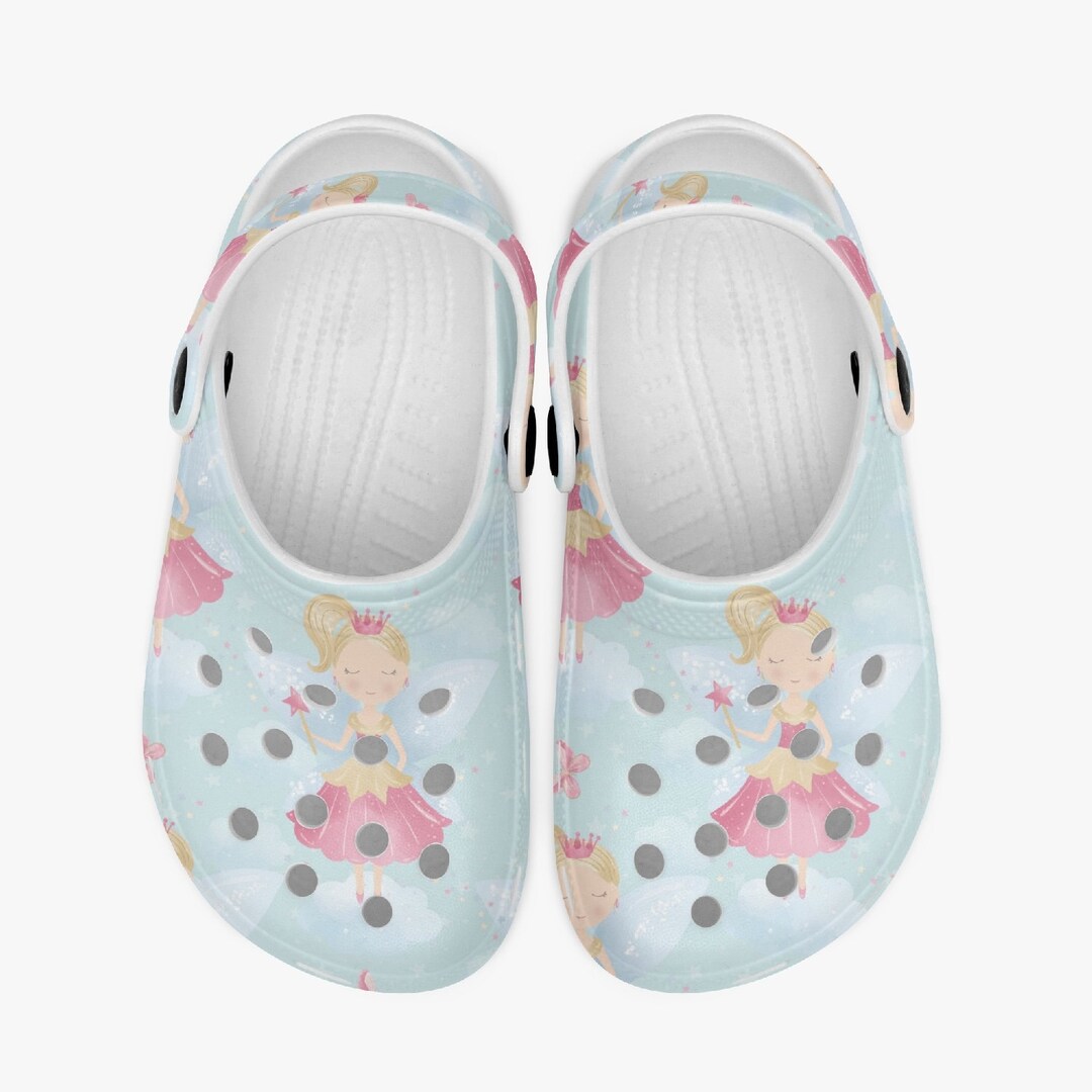 Blue Pink Wings Fairy Princess Girls Personalized Slip on Rubber Cloggs ...