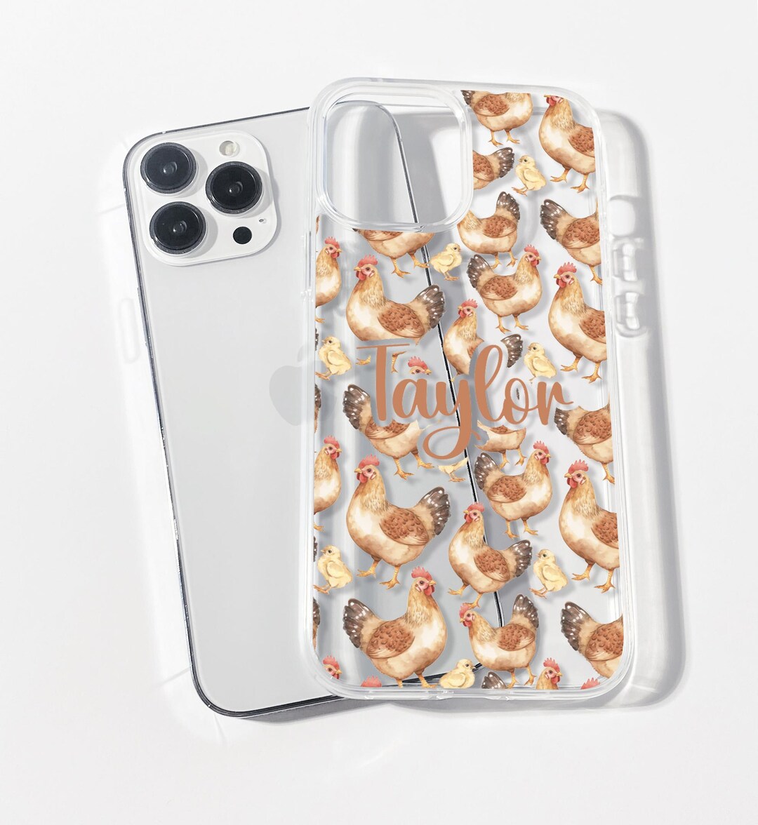 Chicken Hen Brown Personalised Name Protective Clear Case for iPhone 15 ...