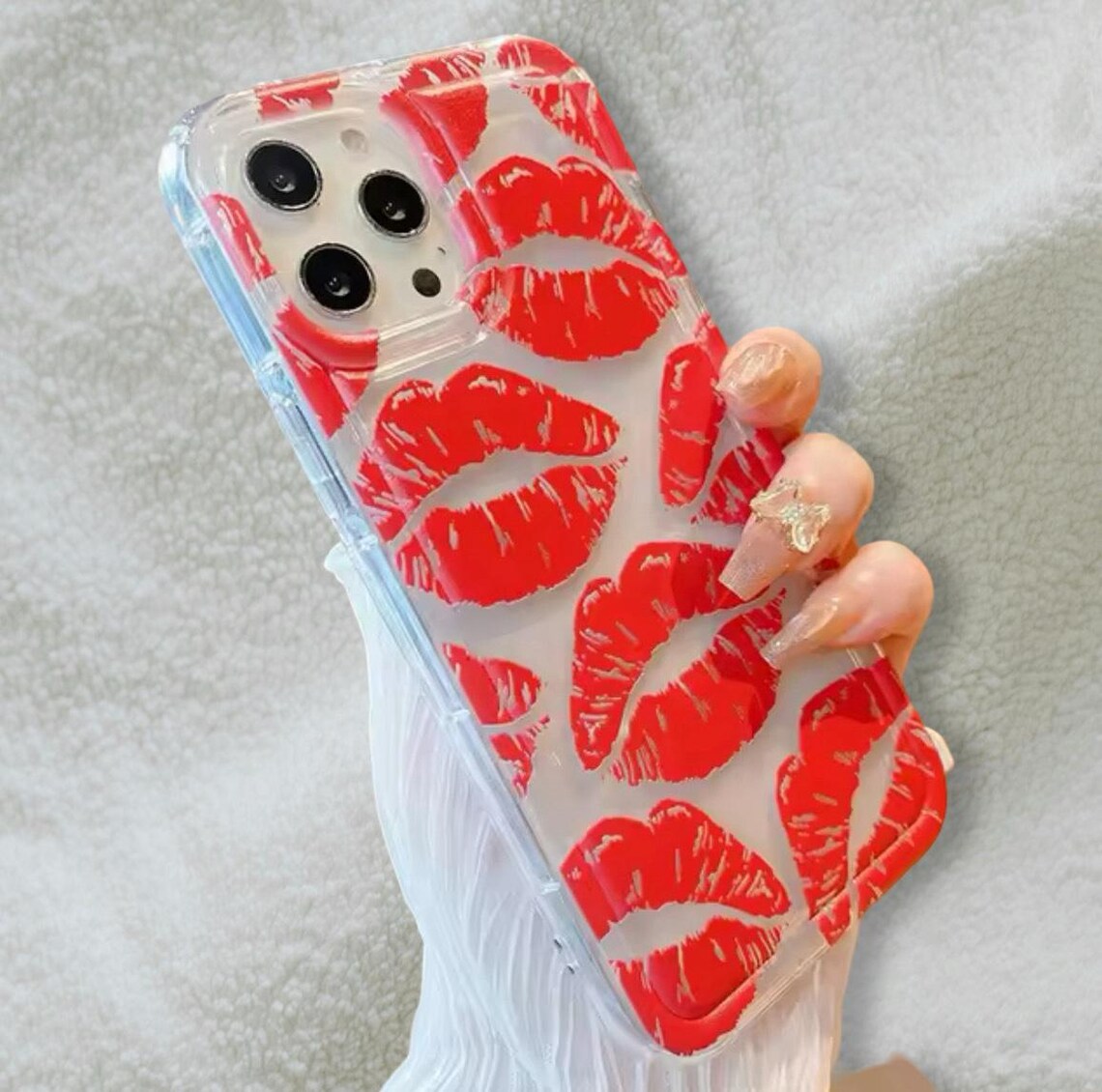 Red Juicy Kiss Lips Lip Aesthetic Clear Case for iPhone 15 14 13 12 11 ...