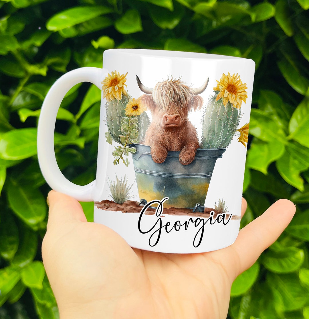 Sunflower Cactus Tin Highland Cow Cattle Coo Mug & or Coaster Gift Set ...