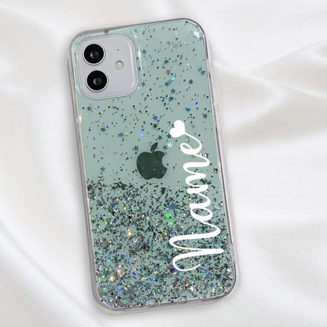 Mint Chunky Gel Holographic Glitter Personalised Case for iPhone SE ...