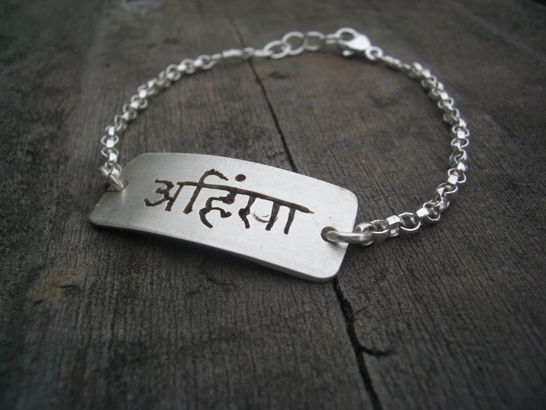 Ahimsa Hand Cut Sanskrit Bracelet | Yoga Lifestyle Jewelry | by ...