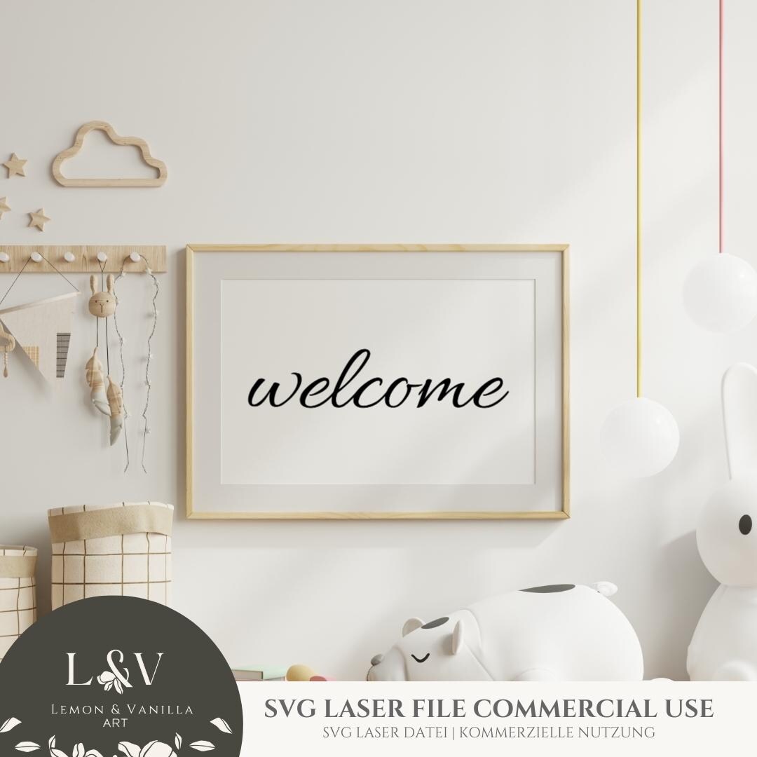 WELCOME SVG for Laser Cutting – Modern Script Door & Wall Sign ...