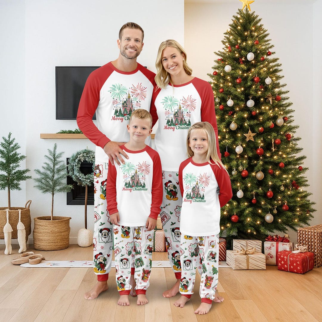 Disney Mickey Christmas Pajamas Set, Cute Cartoon Santa Family Pajamas ...