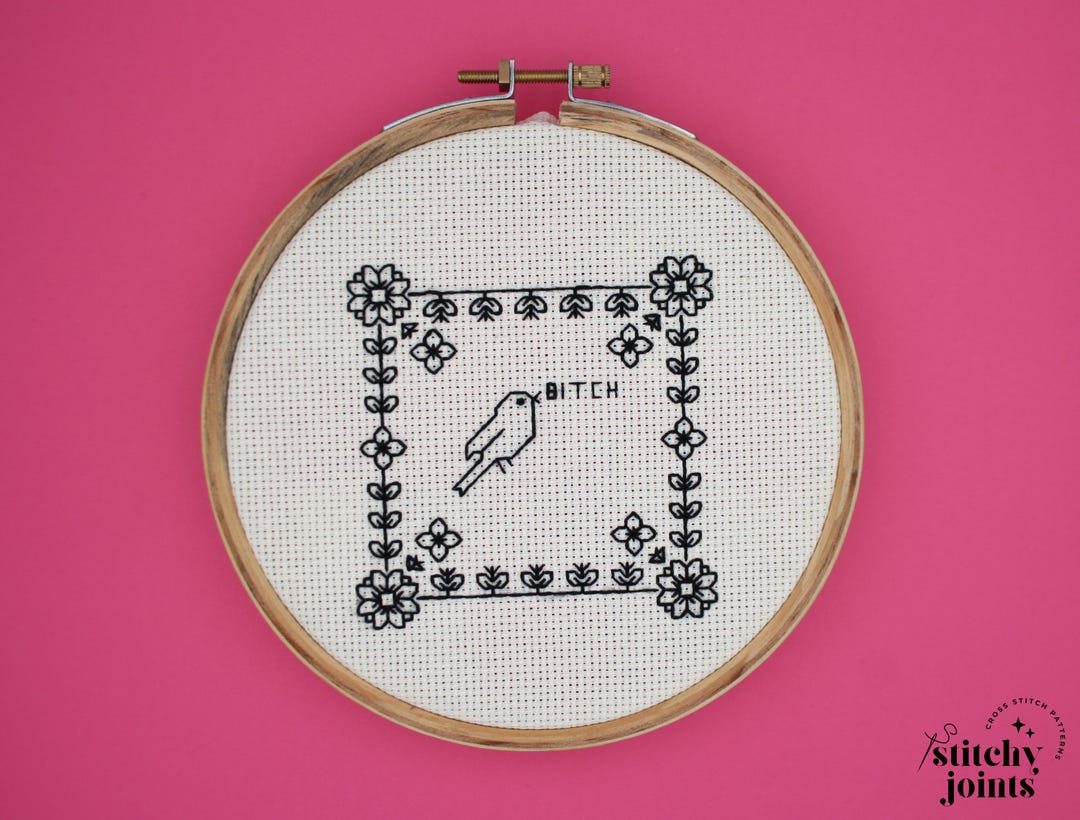 Rude Bird Blackwork Cross Stitch Pattern: Subversive Needlepoint (PDF ...