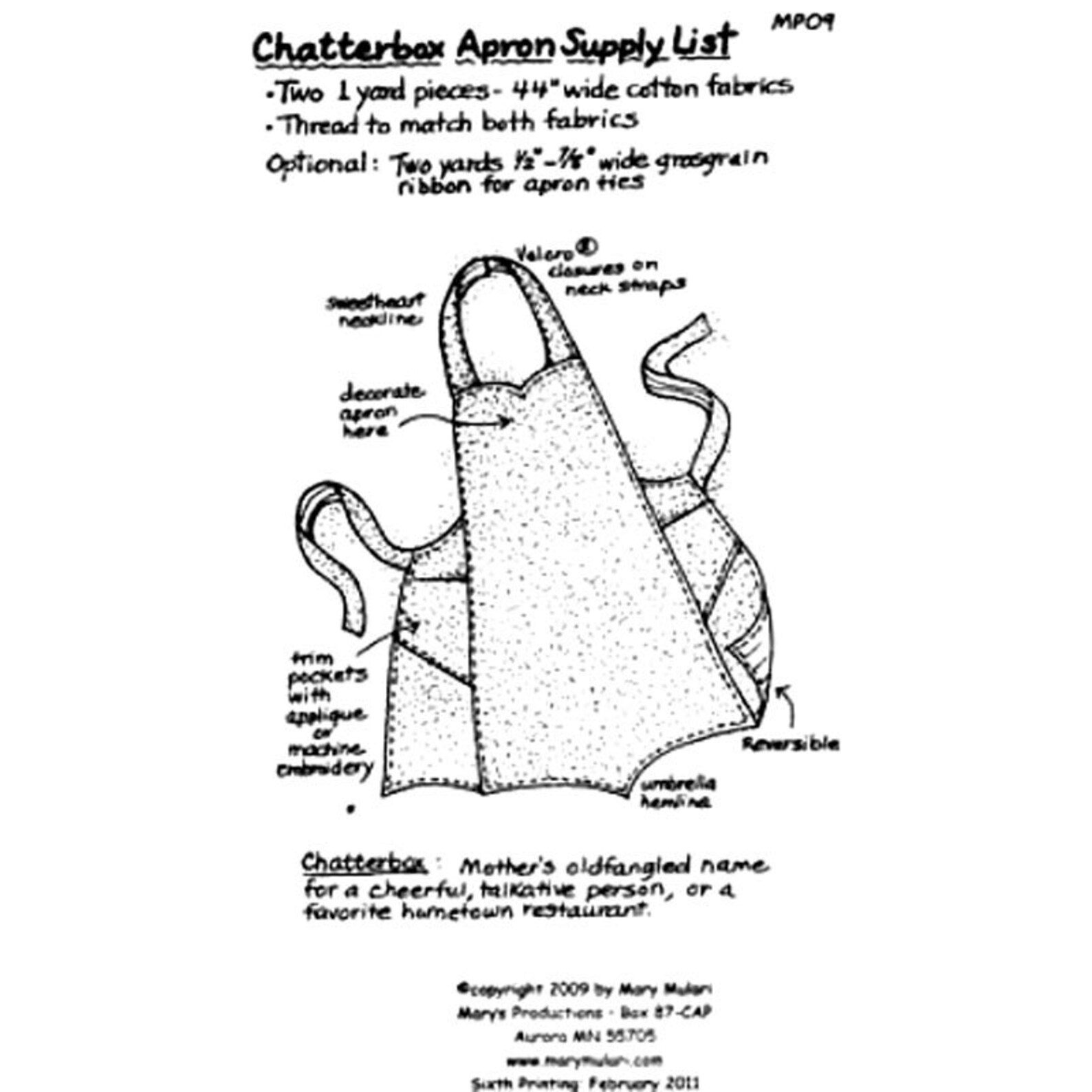 Mary Mulari Designs CHATTERBOX APRON MP09 Sewing Pattern - Etsy