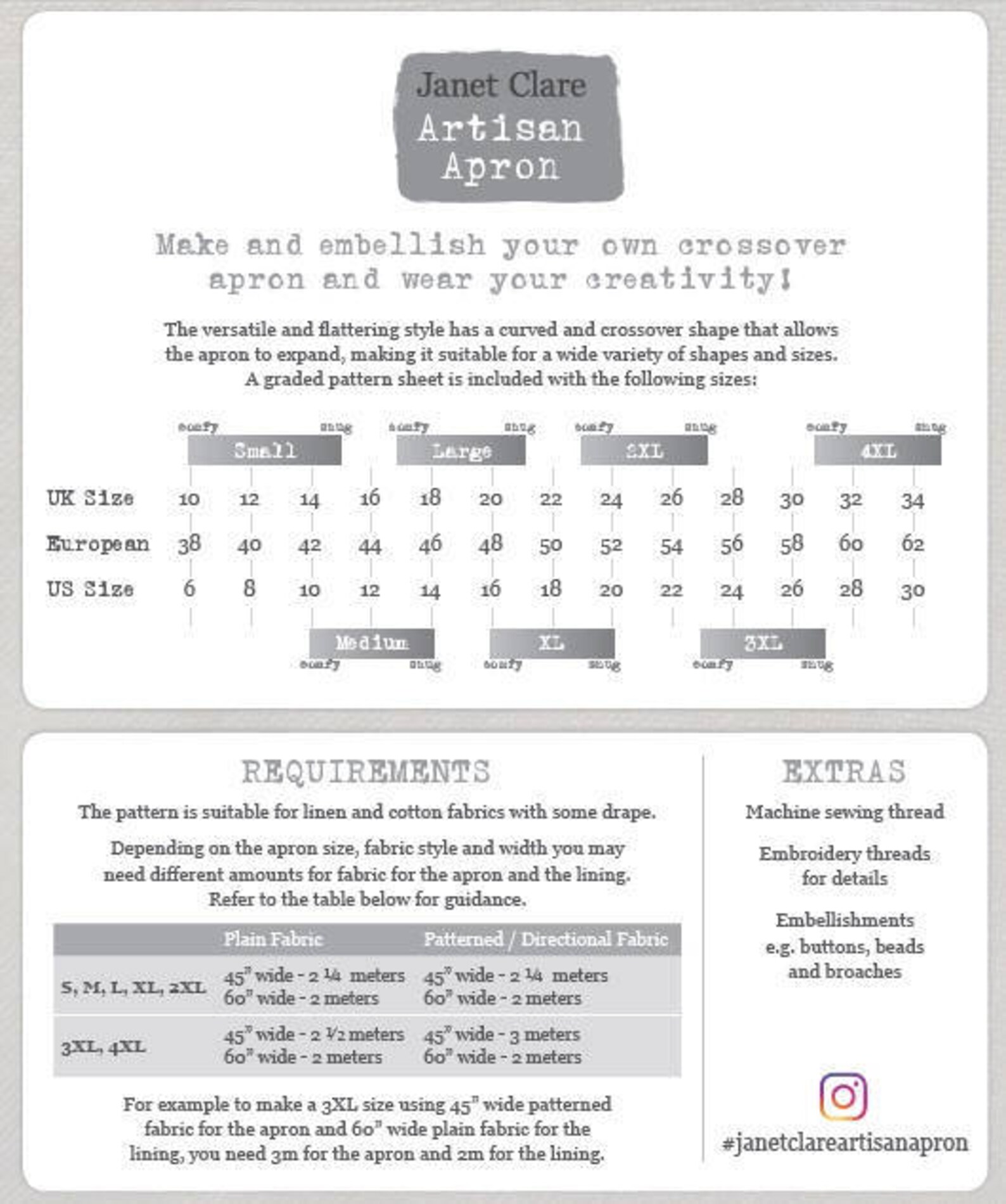 Janet Clare ARTISAN CROSSOVER APRON Sewing Pattern | Etsy