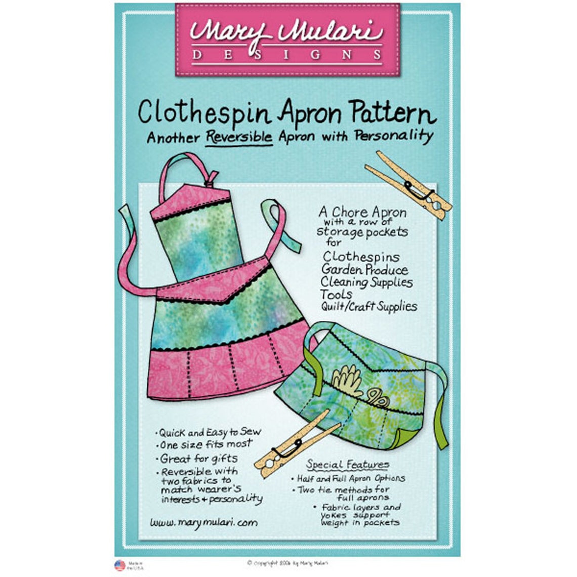 Mary Mulari Designs CLOTHESPIN APRON Sewing Pattern | Etsy