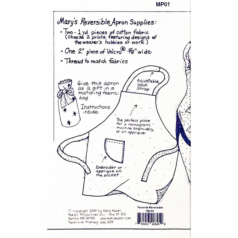 Mary Mulari Designs REVERSIBLE APRON Sewing Pattern - Etsy