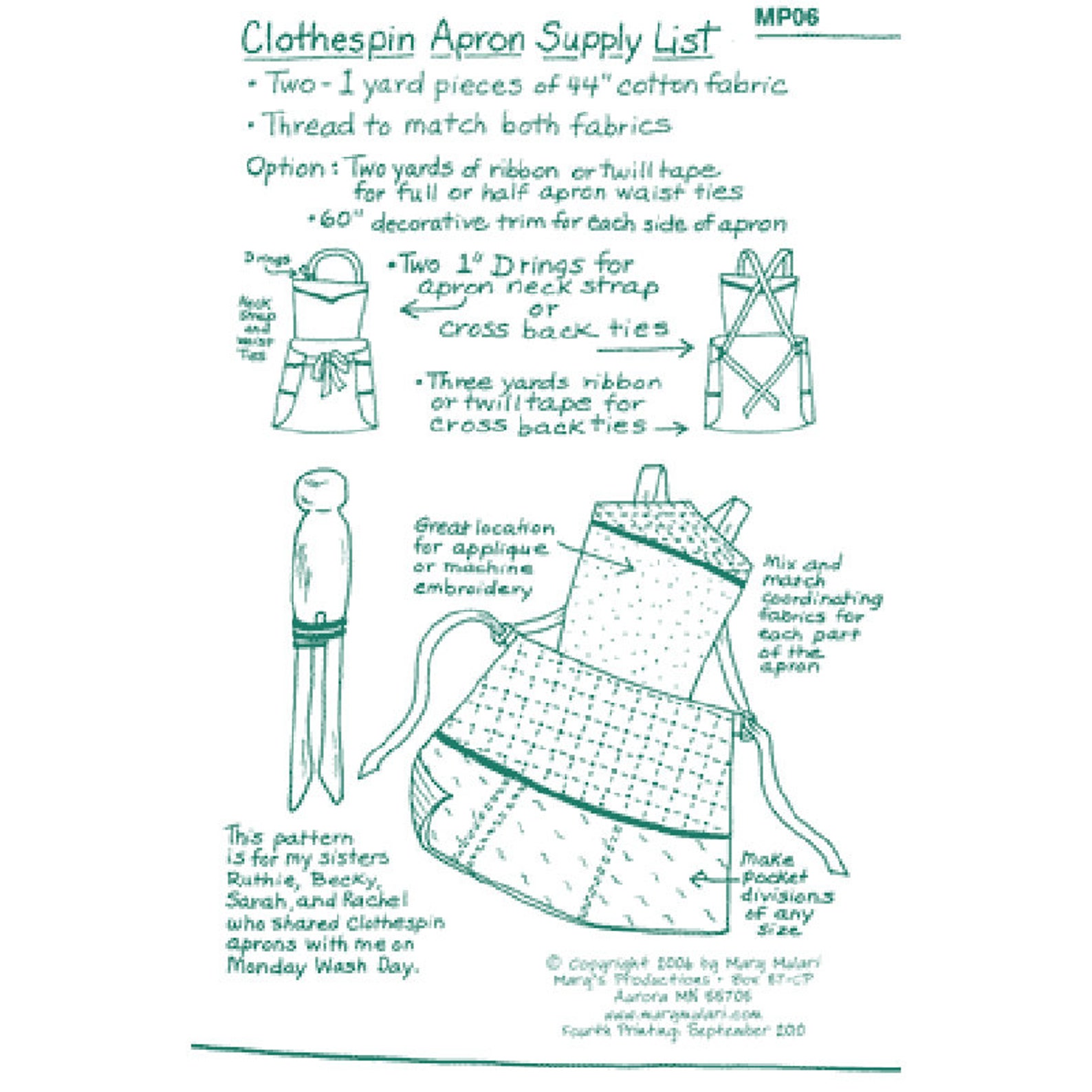 Mary Mulari Designs CLOTHESPIN APRON Sewing Pattern - Etsy