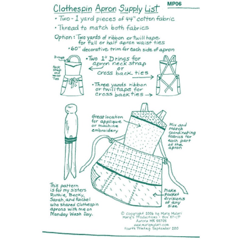 Mary Mulari Designs CLOTHESPIN APRON MP06 Sewing Pattern - Etsy