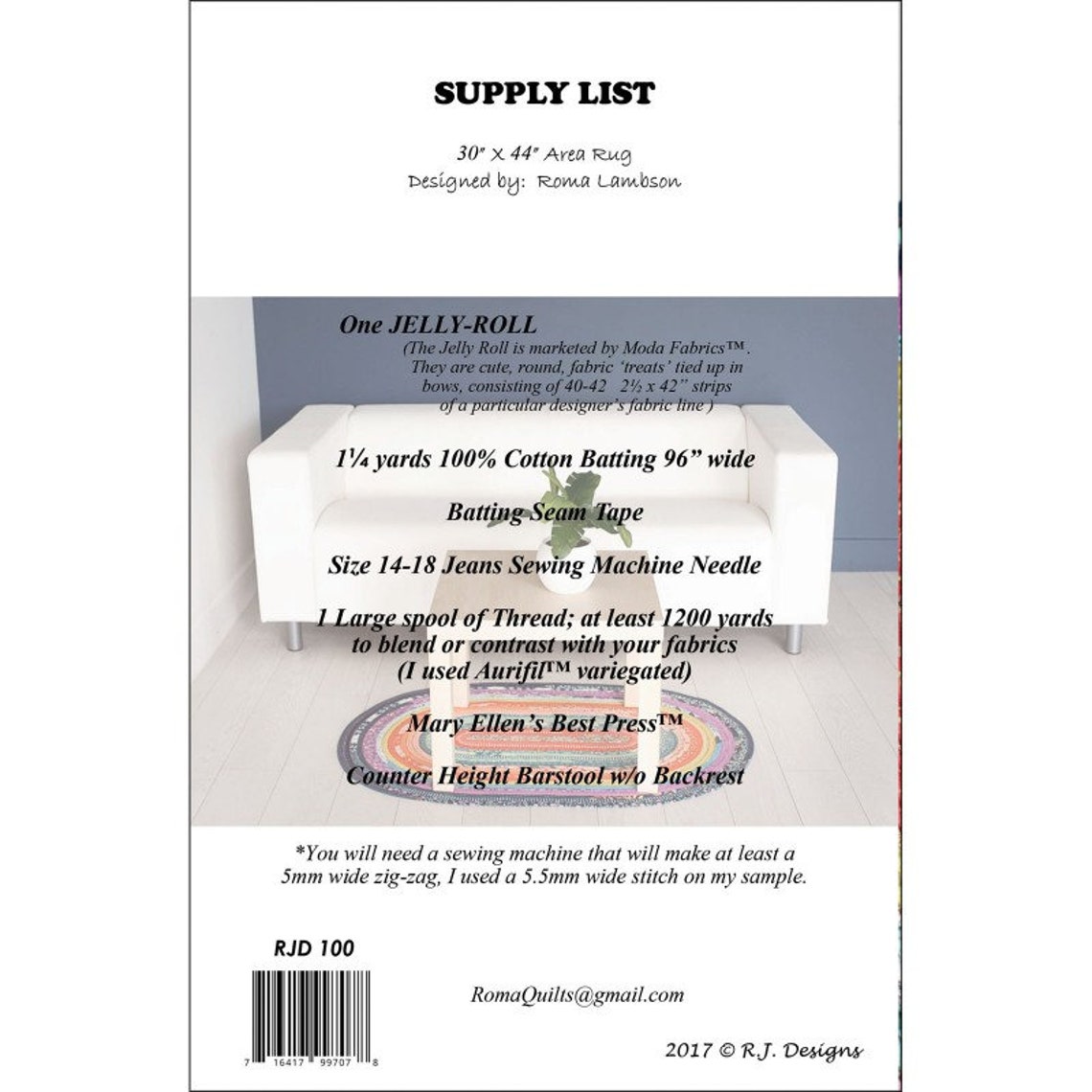 RJ Designs JELLY ROLL Rug RJD100 Sewing Pattern - Etsy