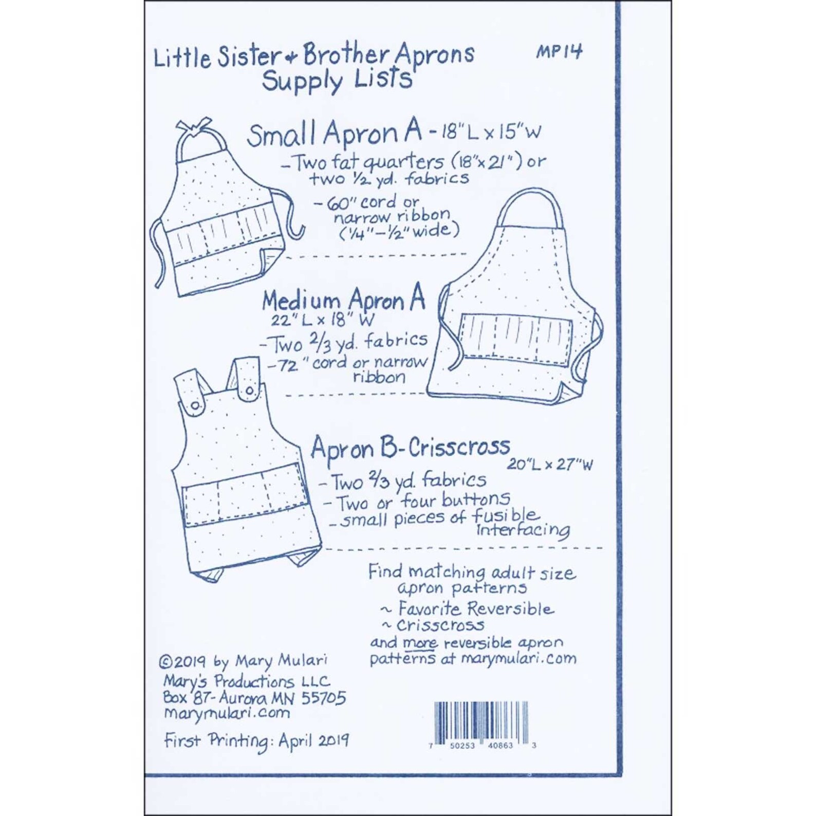 Mary Mulari Designs LITTLE SISTER and BROTHER Apron Sewing Pattern - Etsy
