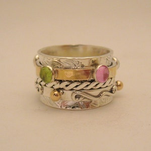 MADE TO ORDER - Mothers Twiddle Spinner Ring Sterling Silver 14k Yellow Gold Gemstones - Etsy