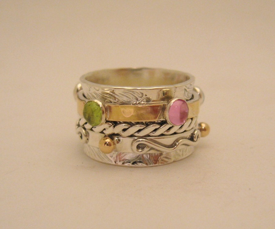 MADE TO ORDER Mothers Twiddle Spinner Ring Sterling Silver 14k Yellow Gold Gemstones - Etsy