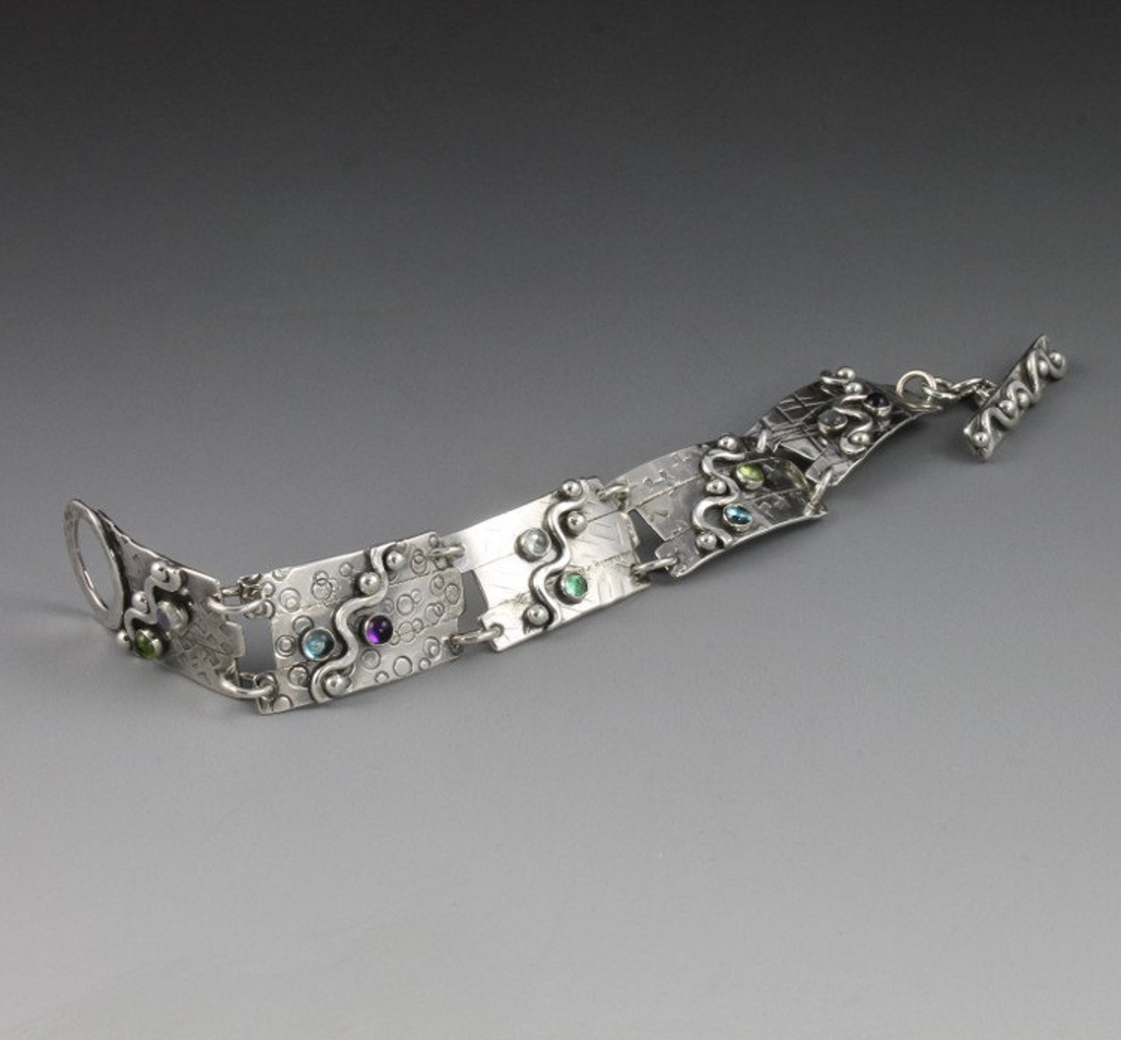 MADE TO ORDER - Sterling Silver Bracelet With Gemstones - Double ...