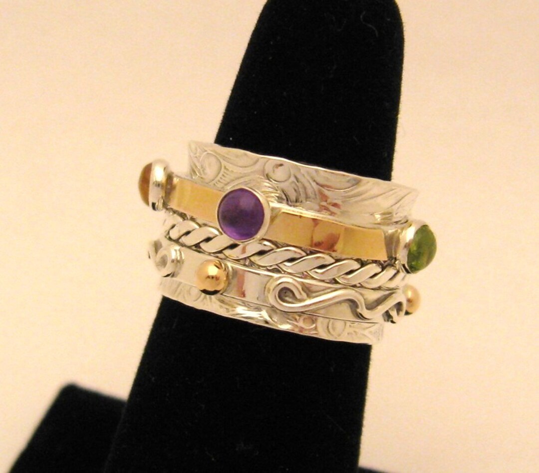 MADE TO ORDER - Mothers Twiddle Spinner Ring Sterling Silver 14k Yellow Gold Gemstones - Etsy