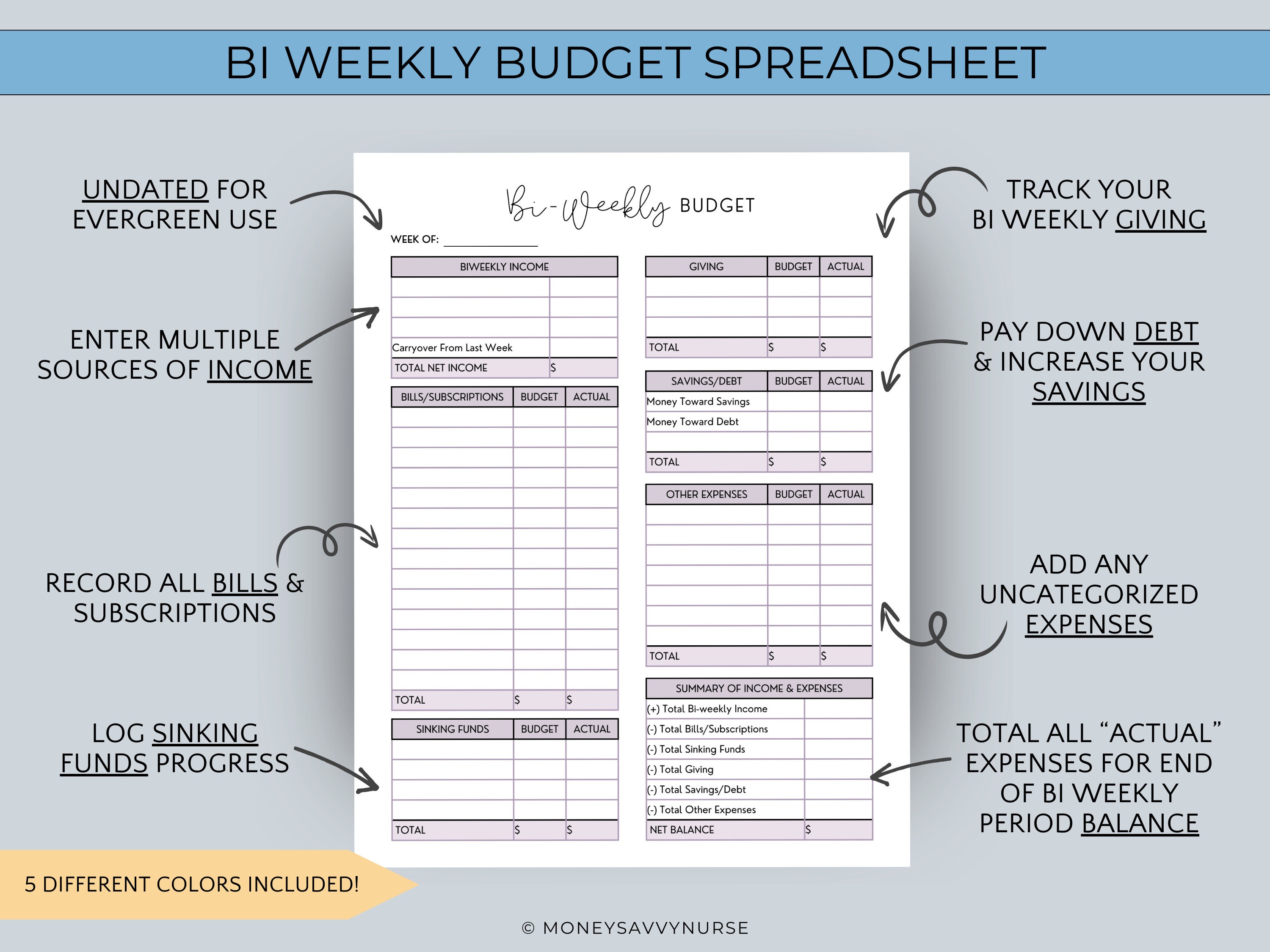 Bi Weekly Budget Template Printable, Bi Weekly Budget Sheet, Bi Weekly ...