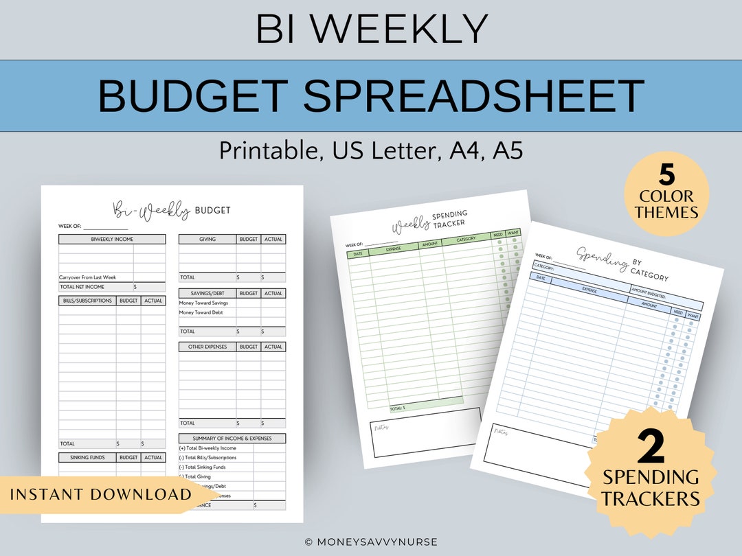 Bi Weekly Budget Template Printable, Bi Weekly Budget Sheet, Bi Weekly ...