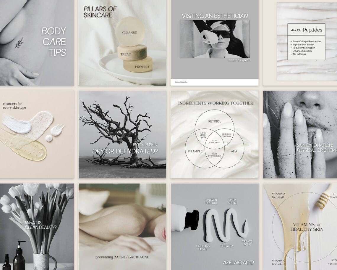 Skincare Beauty Instagram Post Templates Aesthetic Minimalist Social ...