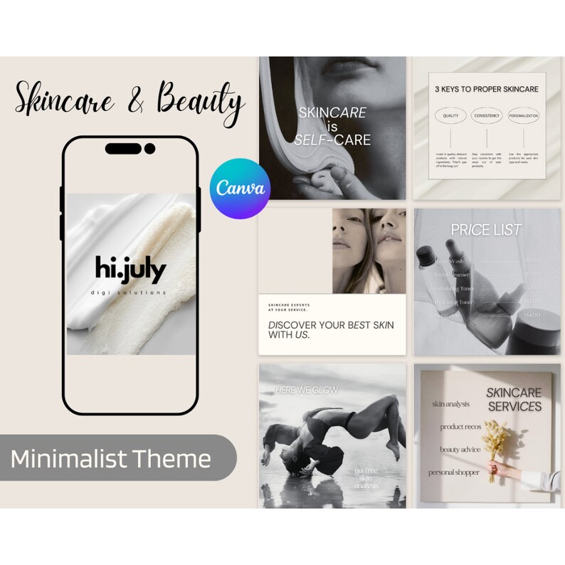 Skincare Beauty Instagram Post Templates Aesthetic Minimalist Social ...