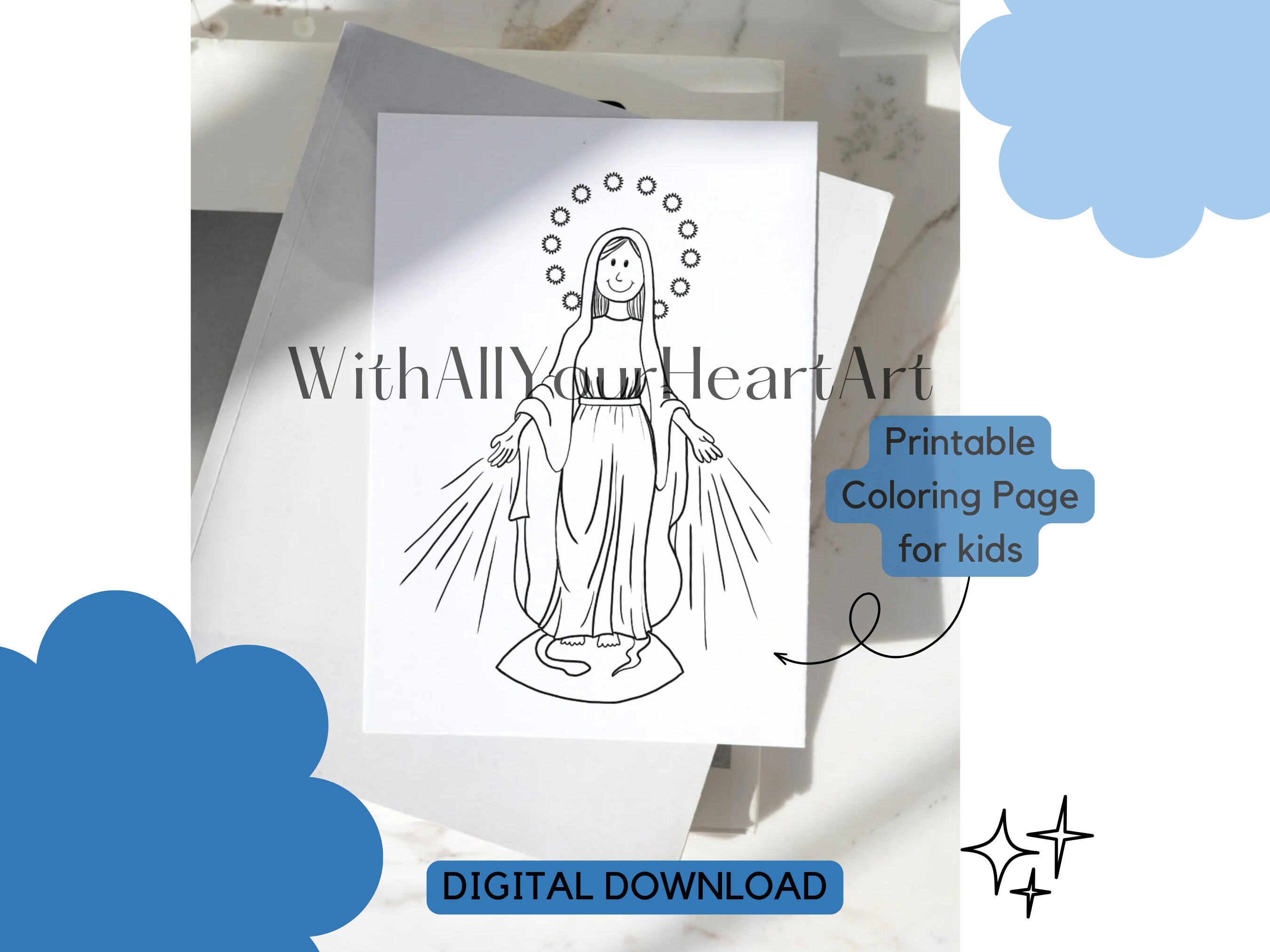 Mother Mary, Printable Drawing, Coloring Page for Children, Printable ...