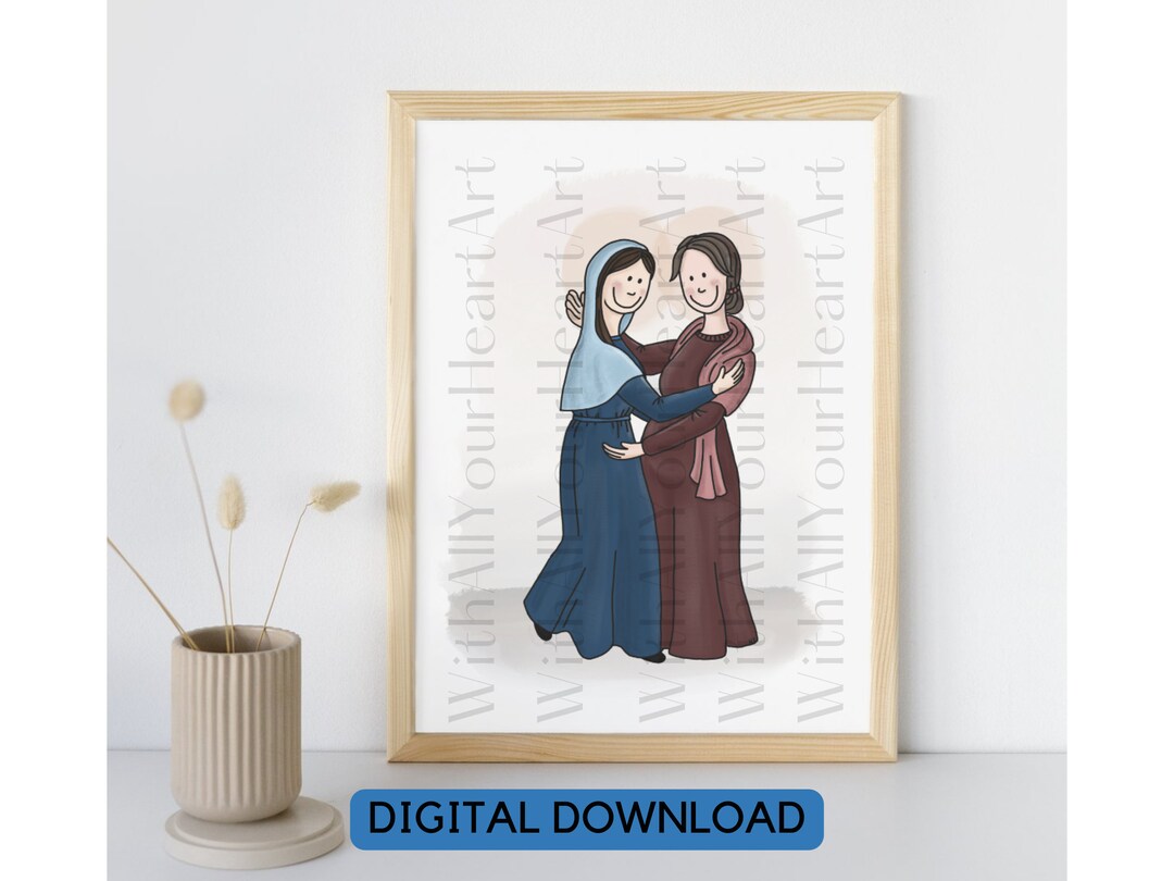Mary and Elizabeth's Joy, Printable Drawing of the Visitation of the ...