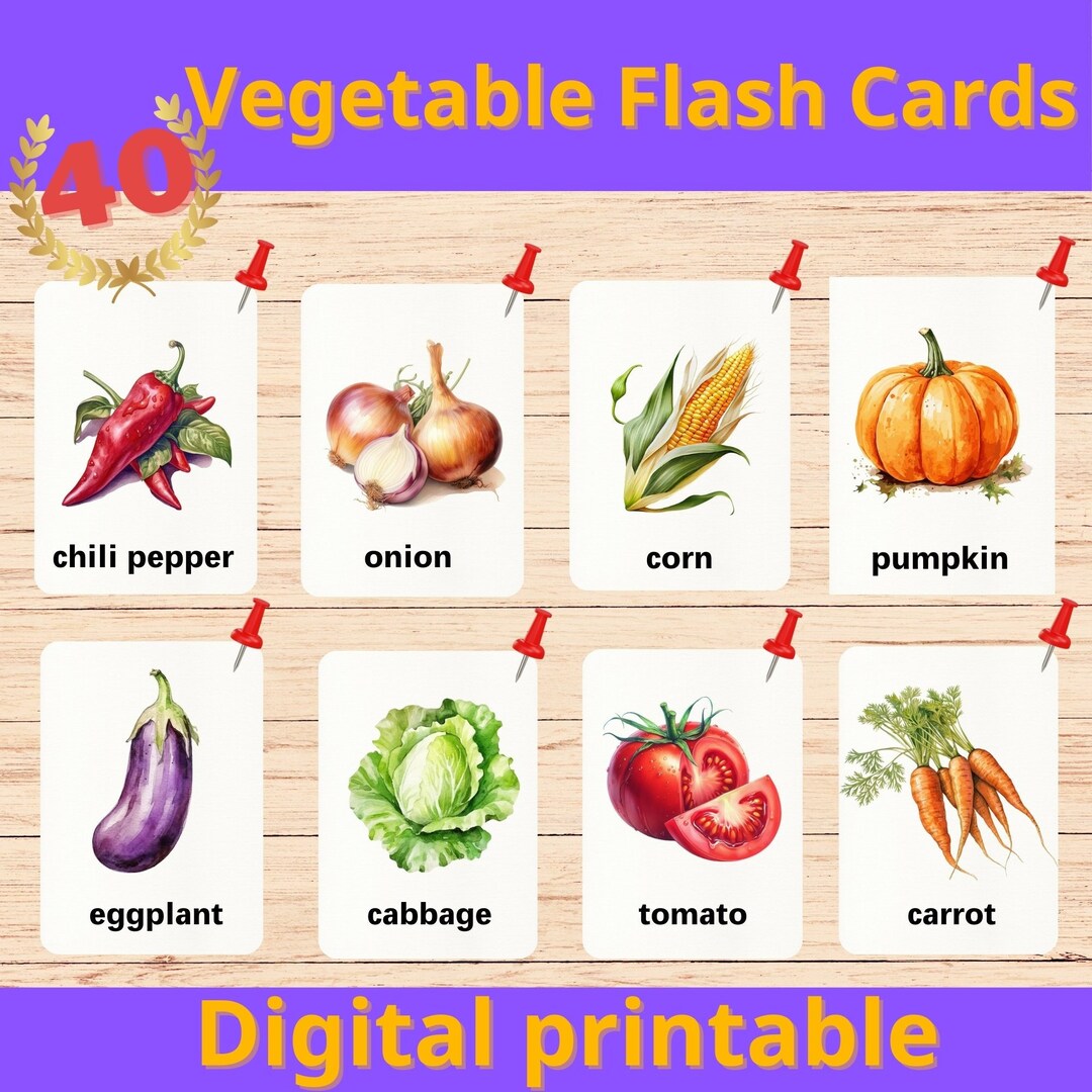 40 Vegetables Flash Cards for Kids, Vegetable for Preschoolers ...