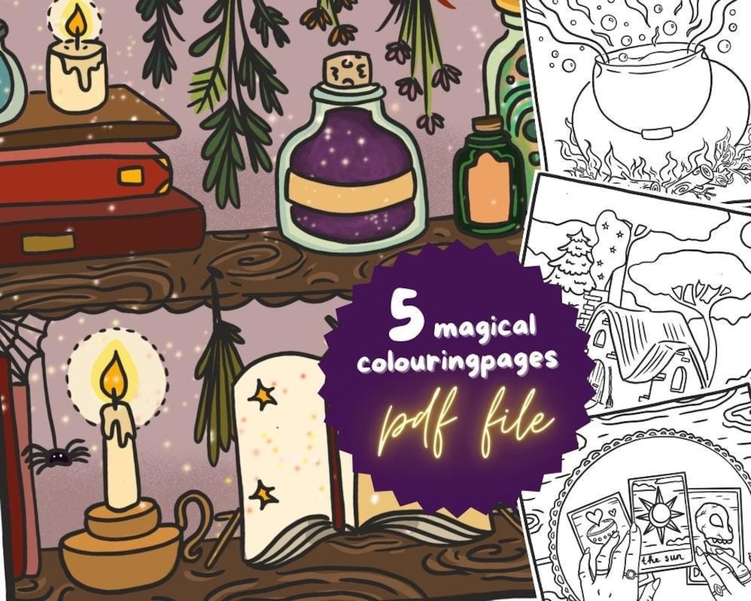 Magical Witchy Colouring Pages PDF - Etsy