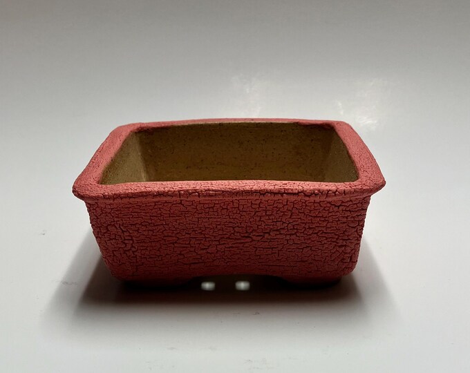 Handmade Small Square Ceramic Bonsai Planter - Textured Matte Pale Red ...