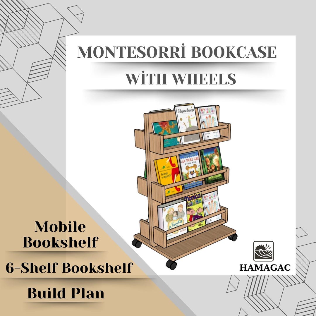 Bookshelf on Wheels Plan- Mobile Bookshelf Plan -montessori Bookshelf ...