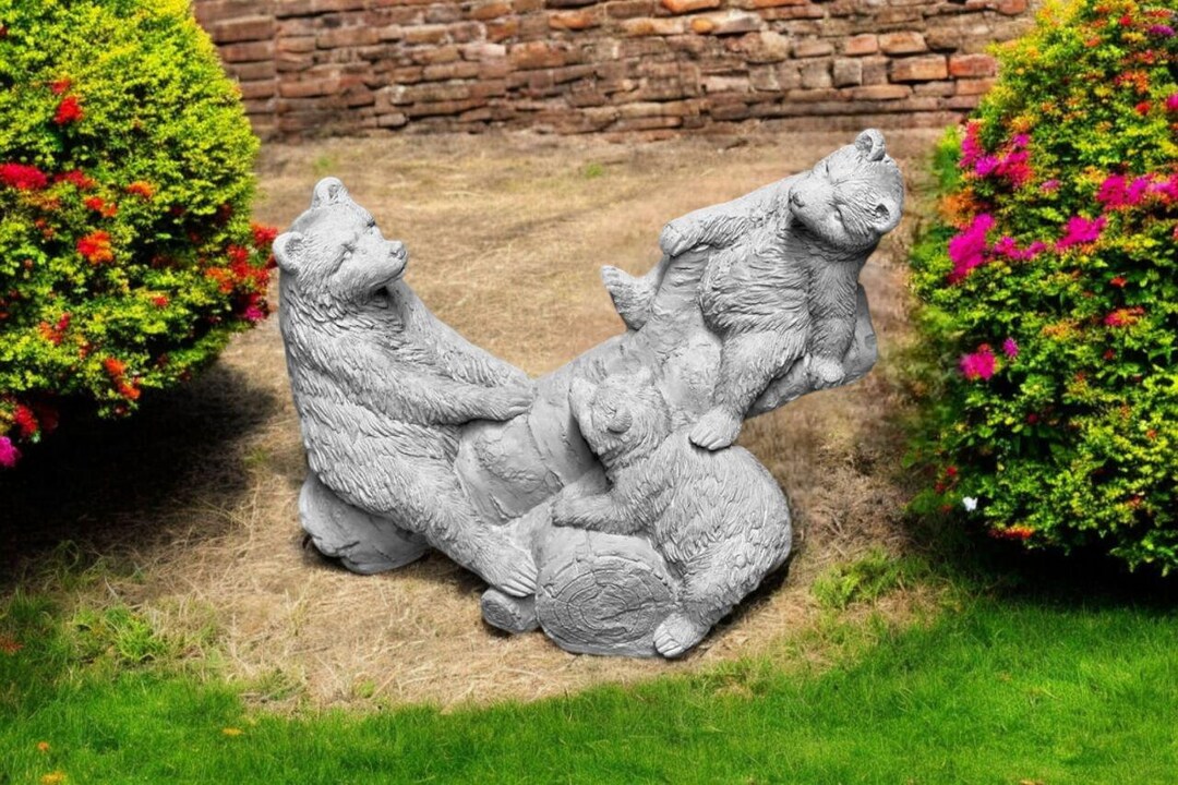 Concrete Bears Figure, Cement Three Bears Sculpture, Backyard Wild ...