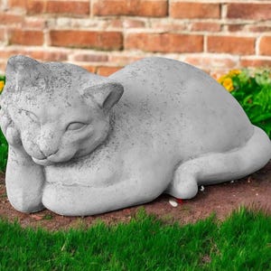 Detailed Thinker Cat Statue 7" Outdoor Laying Pet Decoration Figurine ...