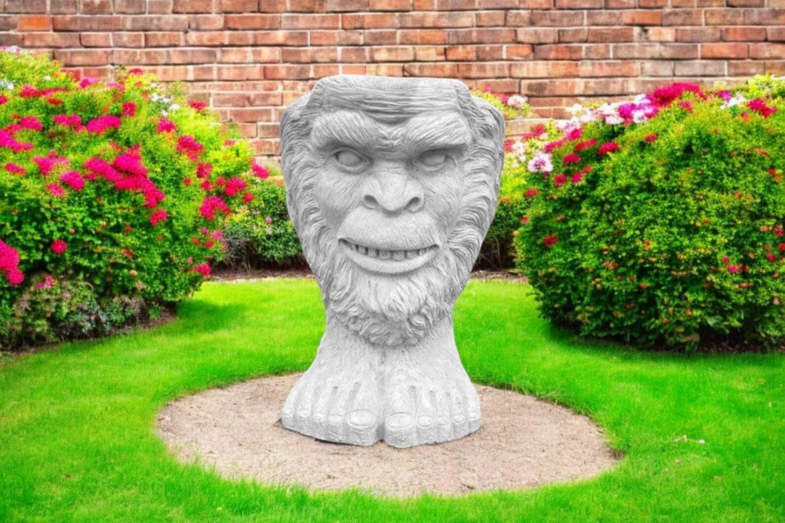 Stone Bigfoot Planter Figure 15" Cement Snowman Sculpture, Backyard ...