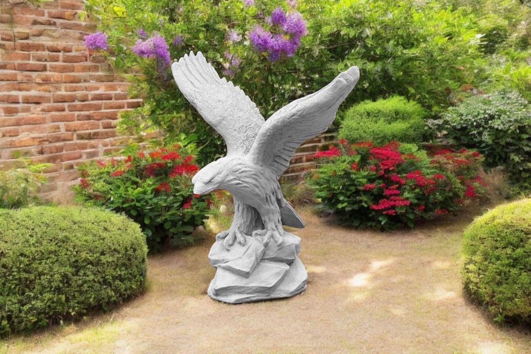 Concrete Eagle on Flight Sculpture 13" Outdoor Eagle on Rock Statue ...