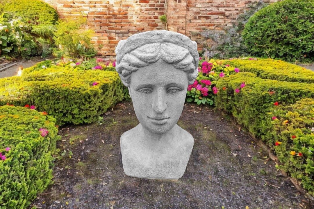 Head Planter Figure 14" Outdoor Flowers Pot Statue, Cement Man Head ...