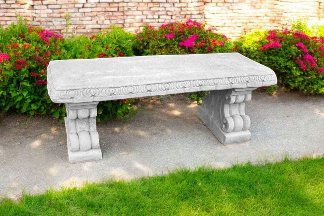 Concrete Bench Sculpture 9" Stone Large Decor, Backyard Bench Ornament ...
