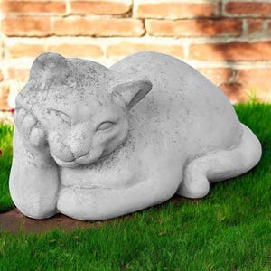Detailed Thinker Cat Statue 7" Outdoor Laying Pet Decoration Figurine ...