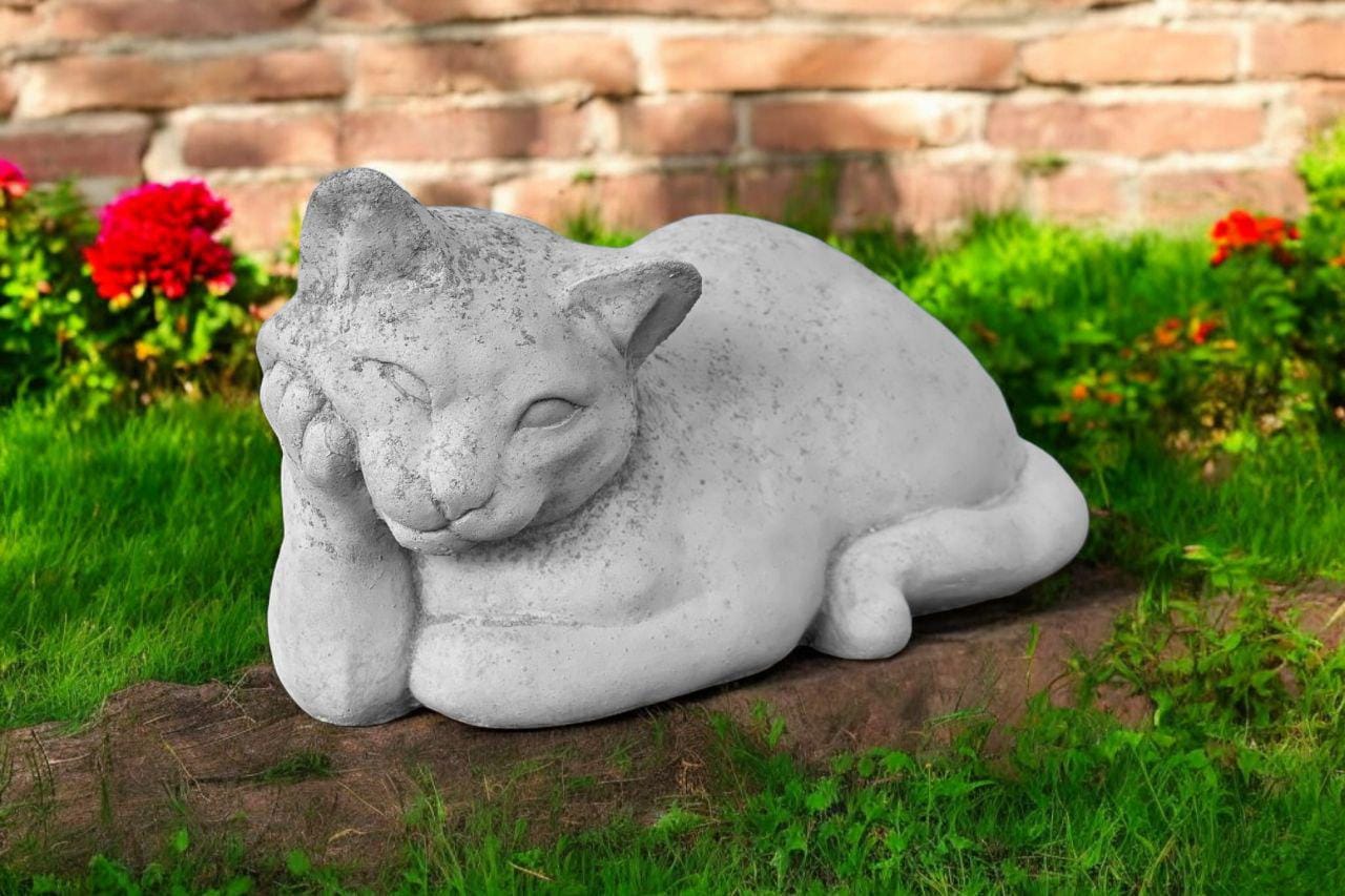 Detailed Thinker Cat Statue 7" Outdoor Laying Pet Decoration Figurine ...