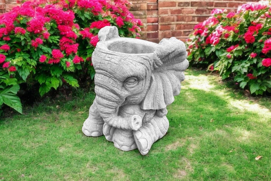 Concrete Elephant Statue 10" Elephant Head Planter, Stone Flower Pot ...