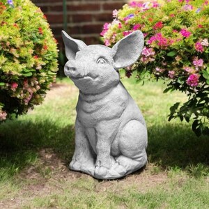 Concrete Wilbur Pig Sculpture 14" Sitting Pig Statue, Detailed Farm ...