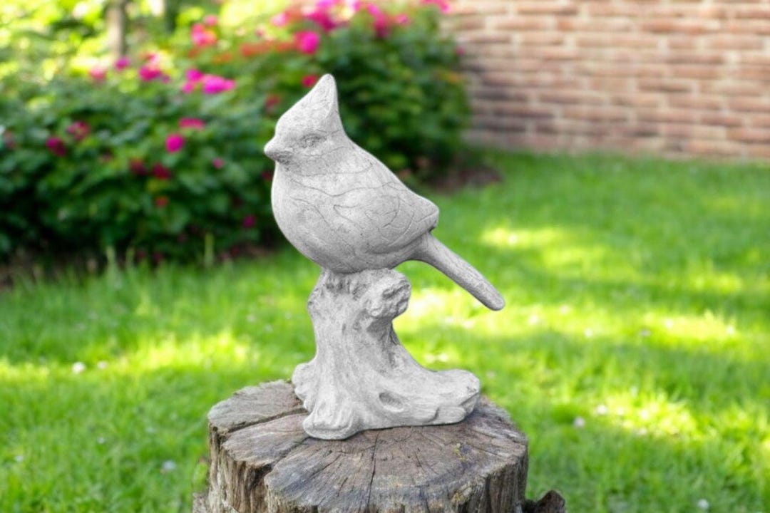 Concrete Cardinal Bird 7" Bird Statue, Cardinal on Branch, Outdoor Bird ...