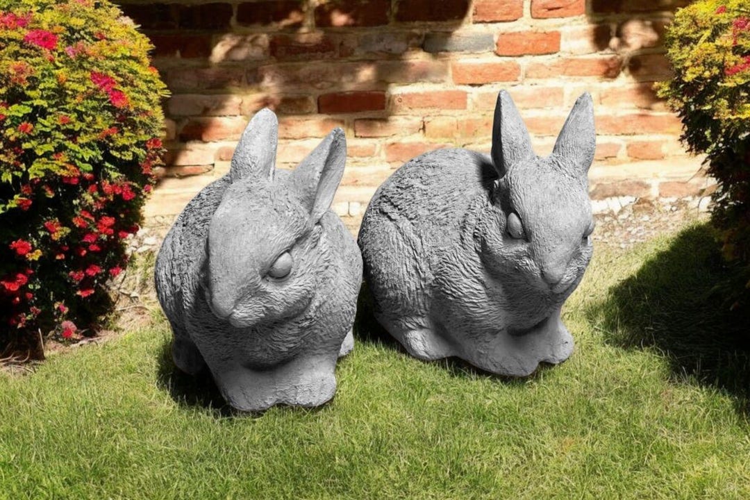 Concrete Two Rabbits Figure 4" Garden Pair of Bunnies Statue, Easter ...