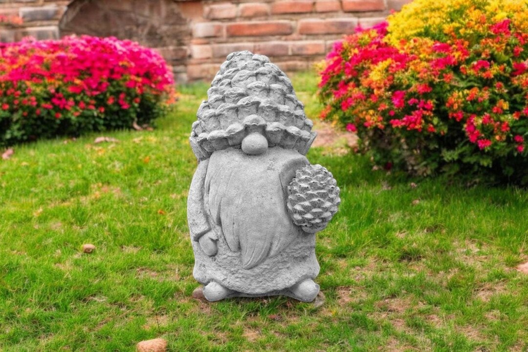 Stone Gnome With Pinecone 7" Woodland Gnome Figure, Pinecone Gnome ...