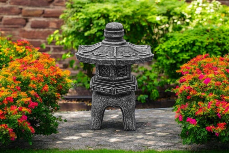 Detailed Pagoda Three Piece Figure 16" Cement Japanese Lantern Figurine ...